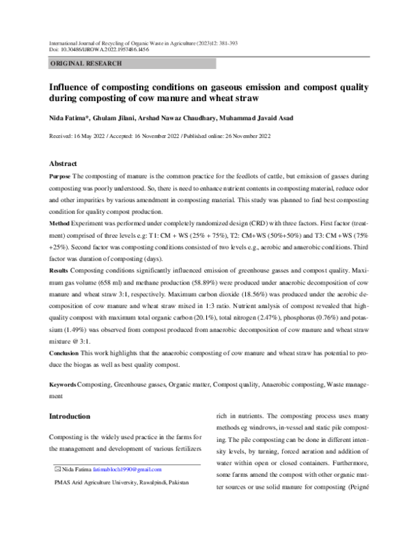 (PDF) Influence of composting conditions on gaseous emission and compost quality during ...