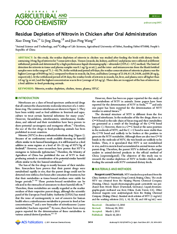 (PDF) Residue Depletion of Nitrovin in Chicken after Oral Administration