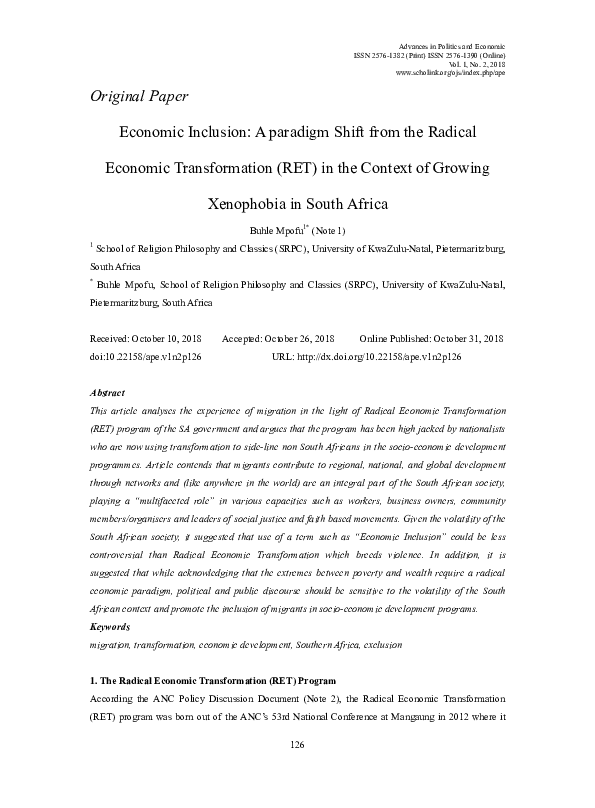 (PDF) Economic Inclusion: A paradigm Shift from the Radical Economic ...