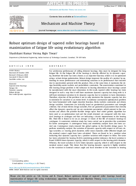 (PDF) Robust optimum design of tapered roller bearings based on maximization of fatigue life ...