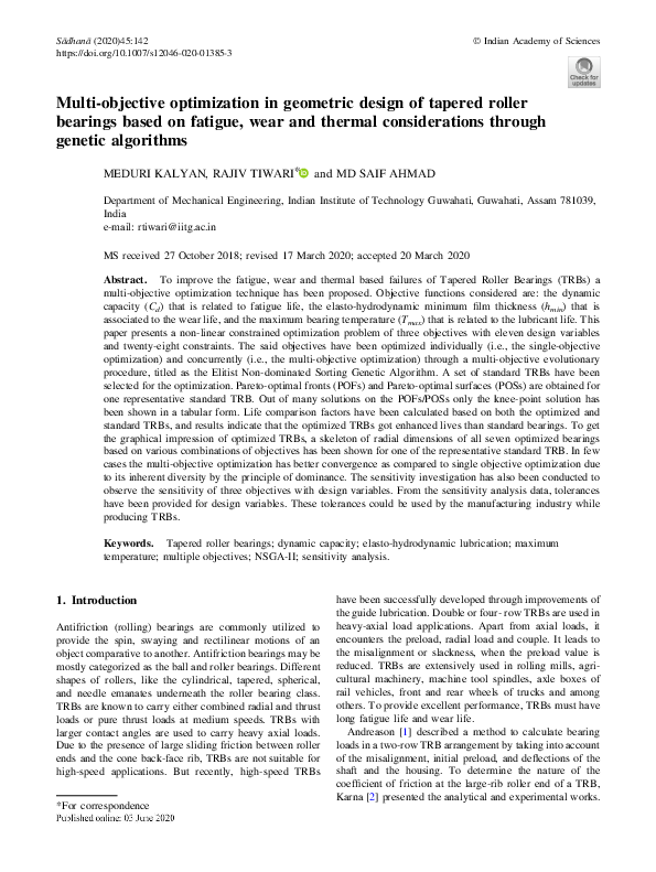 (PDF) Multi-objective optimization in geometric design of tapered ...