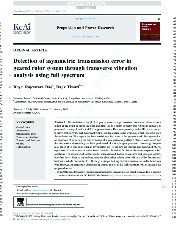 Pdf Detection Of Asymmetric Transmission Error In Geared Rotor System Through Transverse