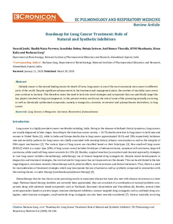 (PDF) Roadmap for Lung Cancer Treatment: Role ofNatural and Synthetic ...
