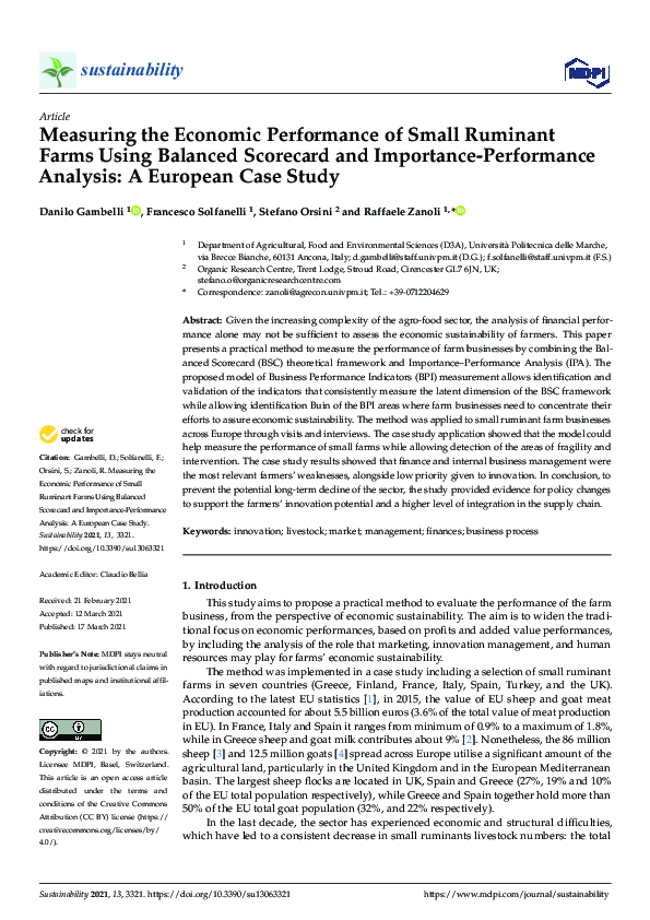 (PDF) Measuring the Economic Performance of Small Ruminant Farms Using ...