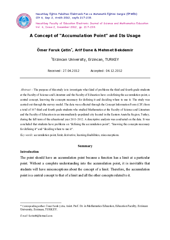 (PDF) A Concept of "Accumulation Point" and Its Usage