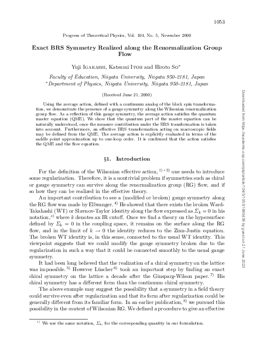 (PDF) Exact BRS Symmetry Realized along the Renormalization Group Flow