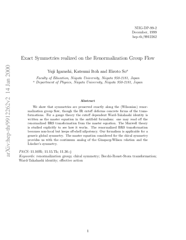 Pdf Exact Symmetries Realized On The Renormalization Group Flow