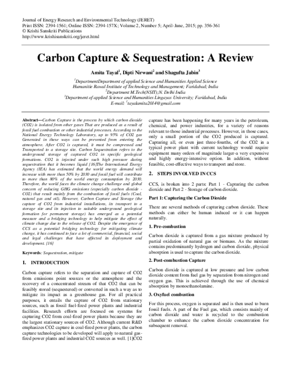 Pdf Carbon Capture And Sequestration A Review