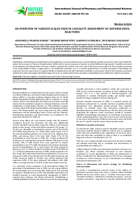 (PDF) AN OVERVIEW OF VARIOUS SCALES USED IN CAUSALITY ASSESSMENT OF ...