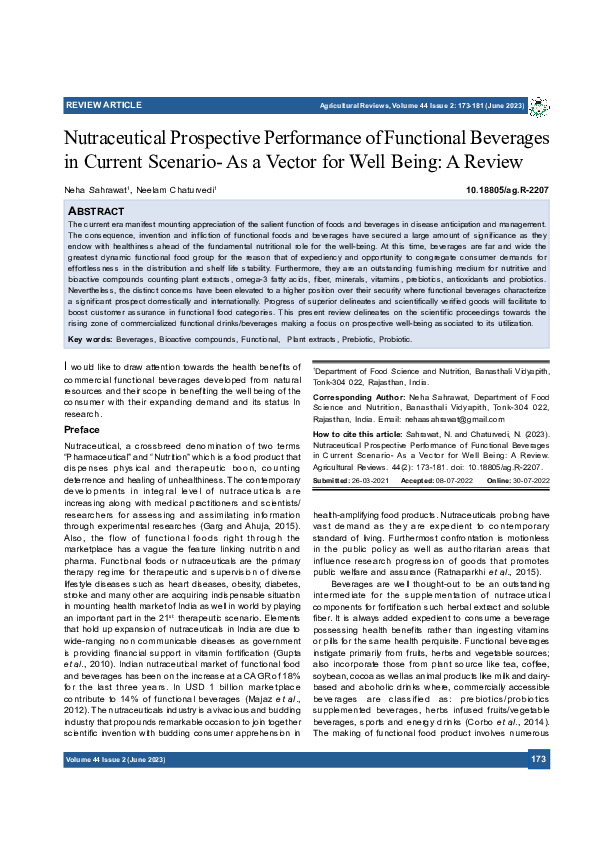 (PDF) Nutraceutical Prospective Performance of Functional Beverages in ...