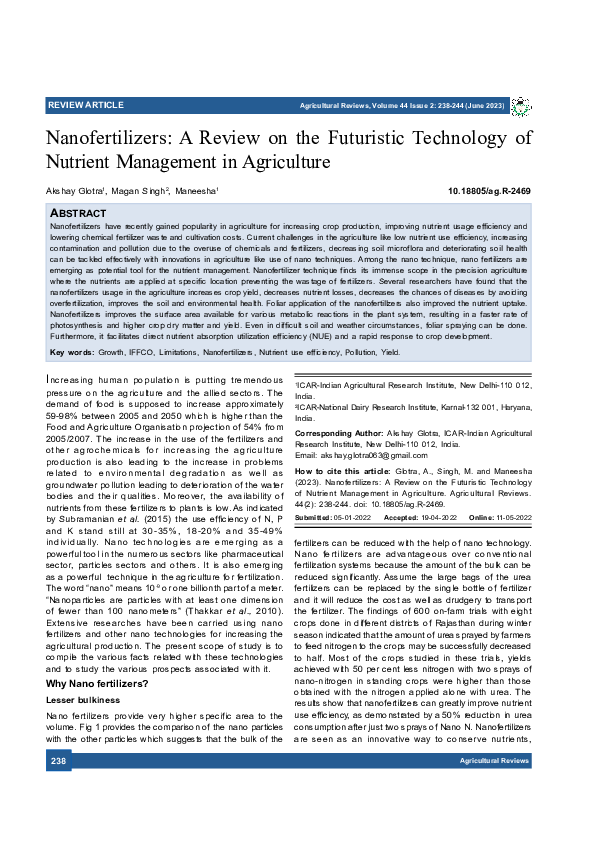 (PDF) Nanofertilizers: A Review on the Futuristic Technology of ...