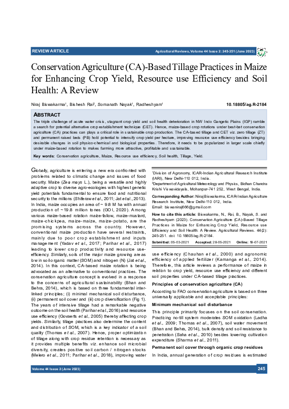 (PDF) Conservation Agriculture (CA)-Based Tillage Practices in Maize for Enhancing Crop Yield ...