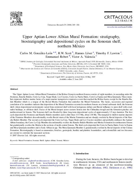 (PDF) Upper Aptian-Lower Albian Mural Formation: stratigraphy ...