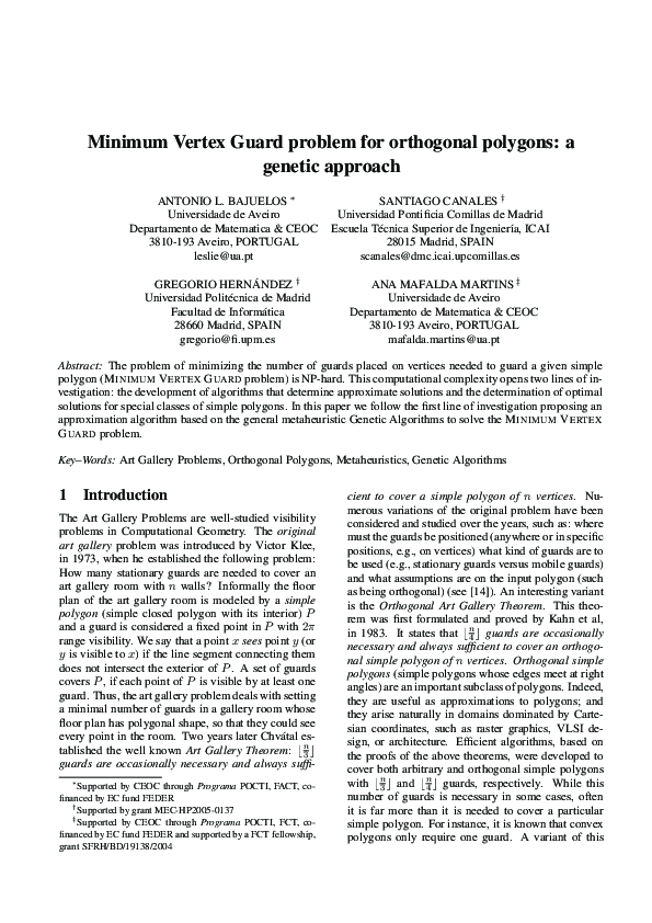 (PDF) Minimum vertex guard problem for orthogonal polygons: a genetic approach