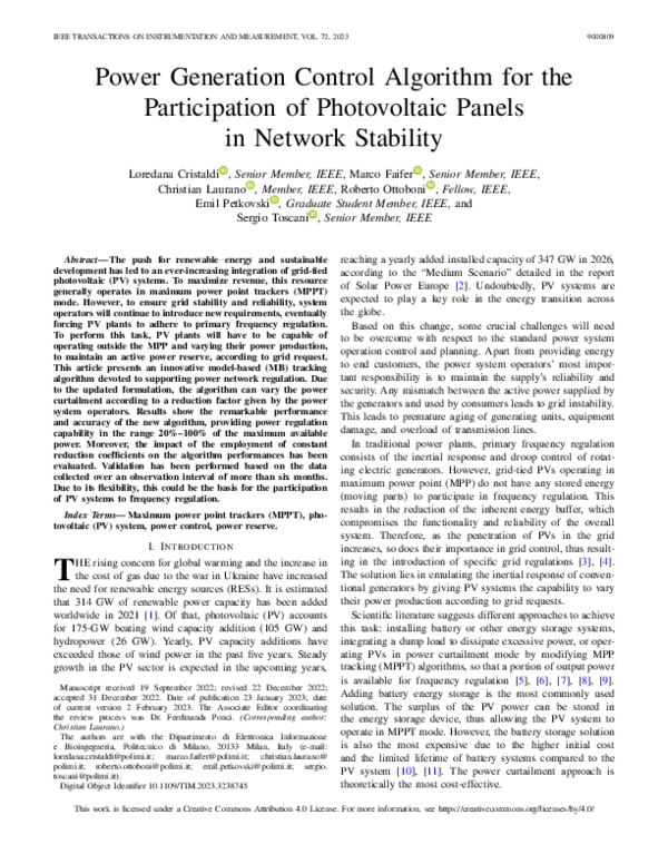 (PDF) Power Generation Control Algorithm for the Participation of Photovoltaic Panels in Network ...