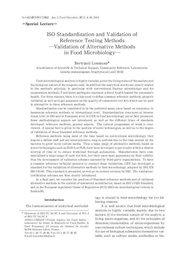 (PDF) ISO Standardization and Validation of Reference Testing Methods