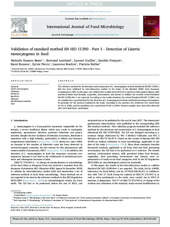 (PDF) Validation of standard method EN ISO 11290 - Part 2 for the enumeration of Listeria ...