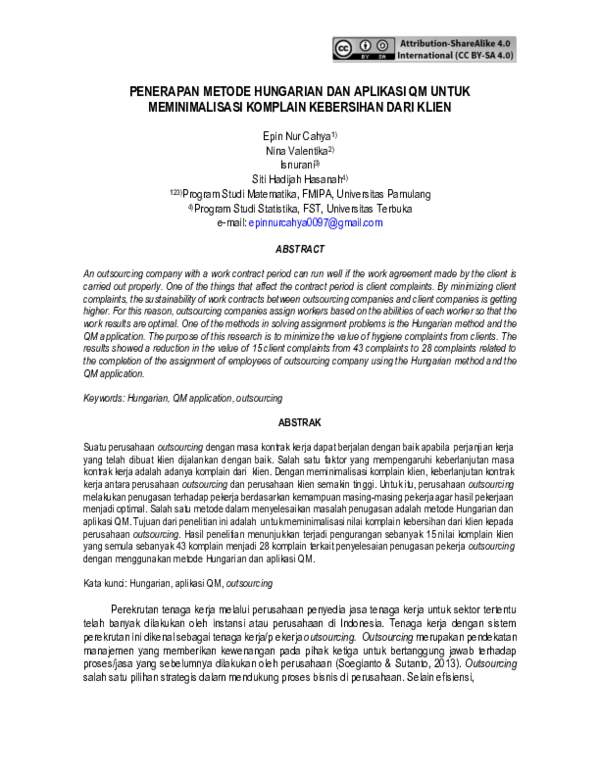 (PDF) Penerapan Metode Hungarian Dan Aplikasi QM Untuk Meminimalisasi ...