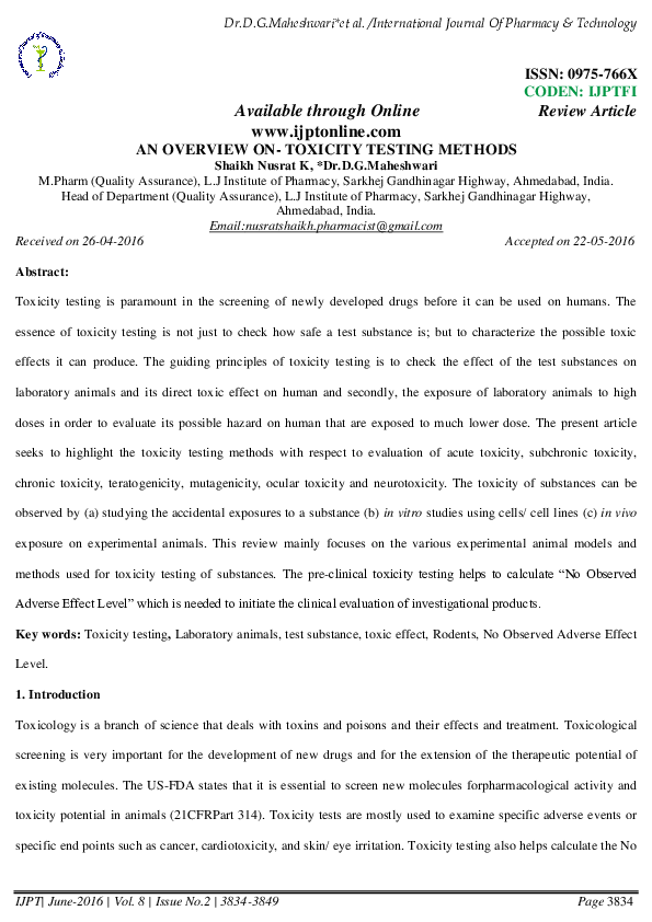 (PDF) An Overview On-Toxicity Testing Methods