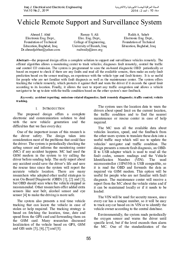 (PDF) Vehicle Remote Support and Surveillance System