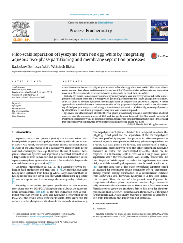(PDF) Pilot-scale separation of lysozyme from hen egg white by ...