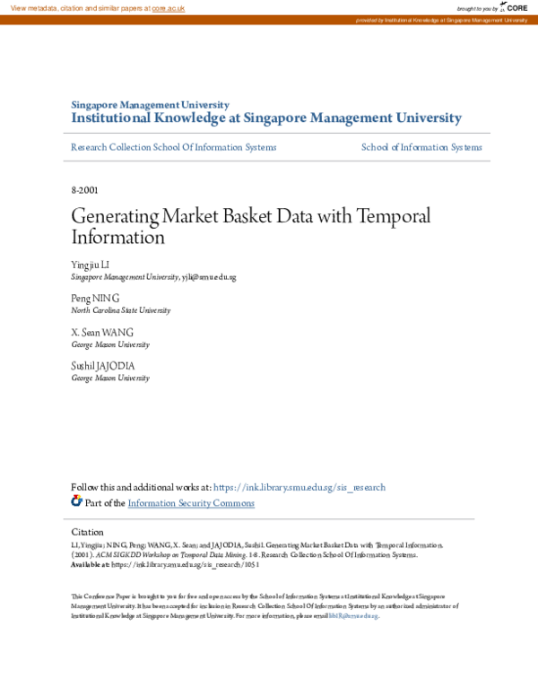 (PDF) Generating Market Basket Data With Temporal Information