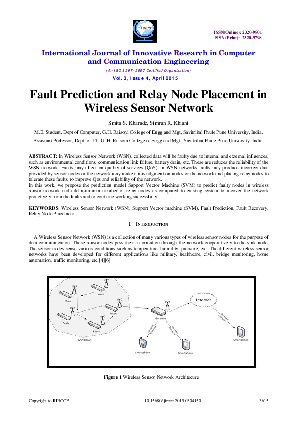 (PDF) Fault Prediction and Relay Node Placement inWireless Sensor Network