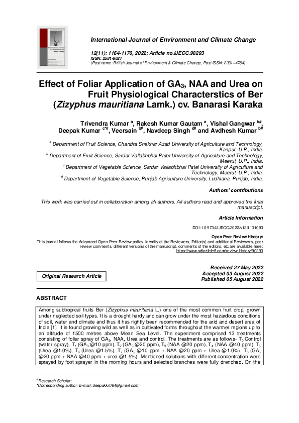 (PDF) Effect of Foliar Application of GA3, NAA and Urea on Fruit ...