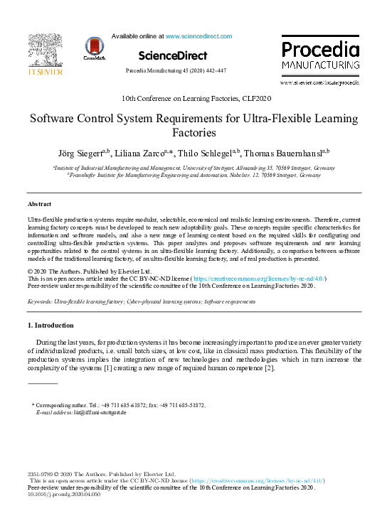 Pdf Software Control System Requirements For Ultra Flexible Learning Factories
