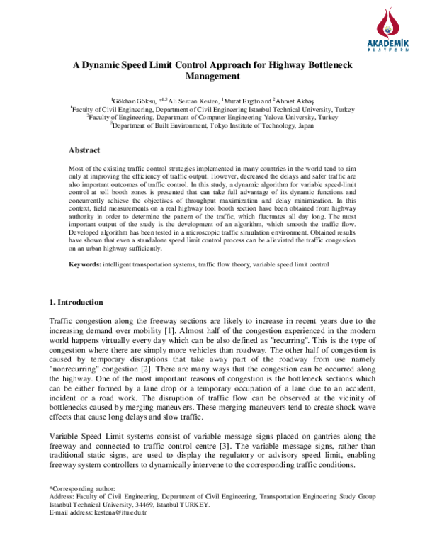 (PDF) A Dynamic Speed Limit Control Approach for Highway Bottleneck ...