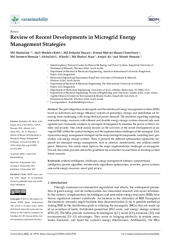 (PDF) Review of Recent Developments in Microgrid Energy Management Strategies
