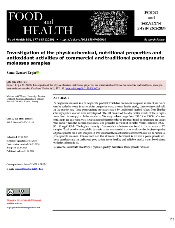 (PDF) Investigation of the physicochemical, nutritional properties and antioxidant activities of ...