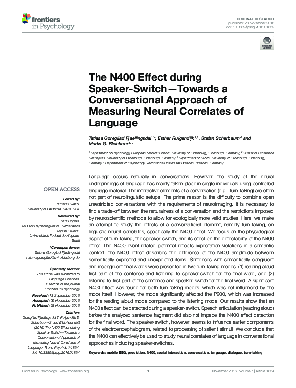 (PDF) The N400 Effect during Speaker-Switch—Towards a Conversational ...