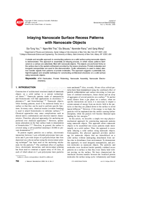 (PDF) Inlaying Nanoscale Surface Recess Patterns with Nanoscale Objects