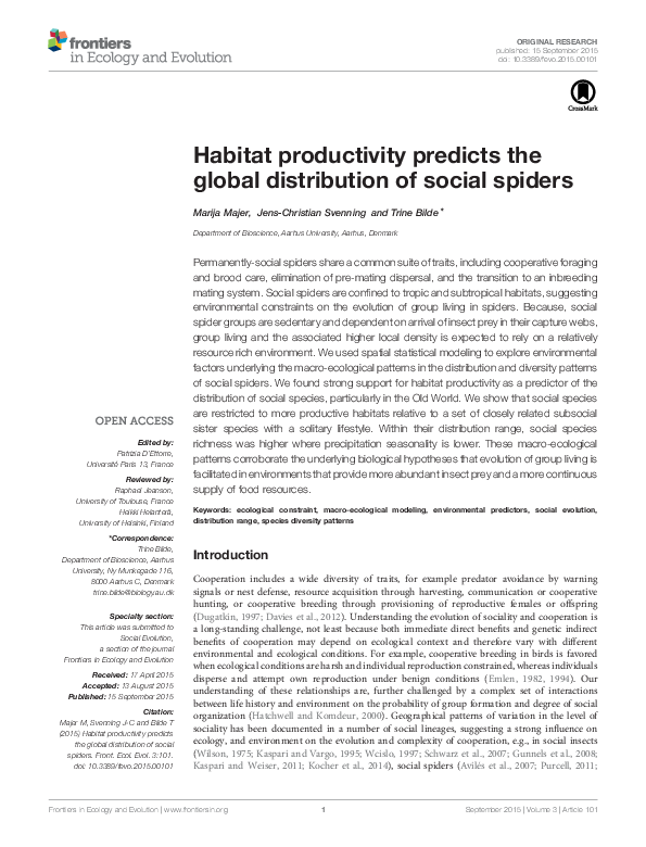 (PDF) Habitat productivity predicts the global distribution of social ...