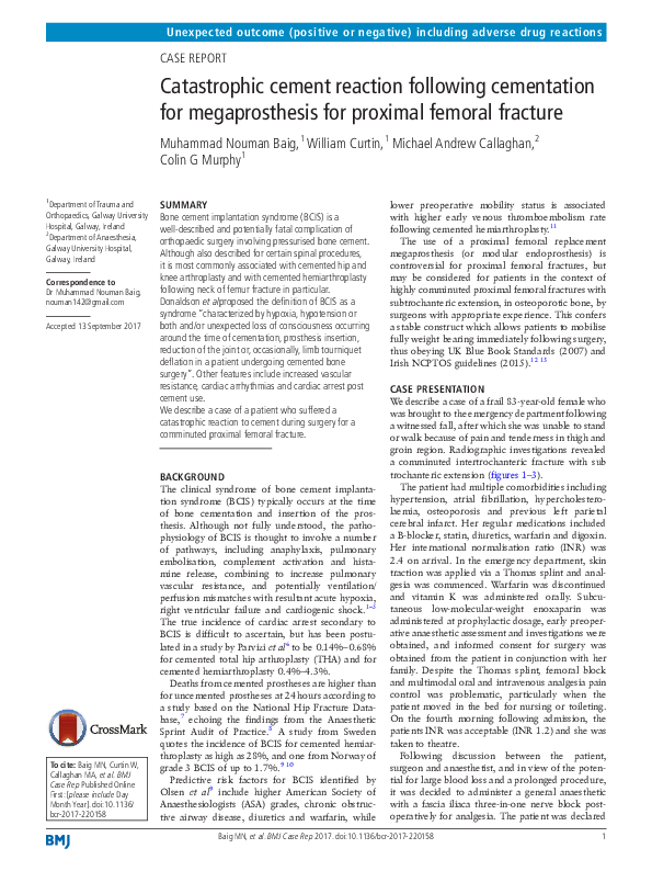 (PDF) Catastrophic cement reaction following cementation for ...