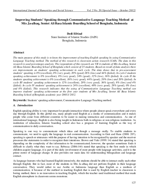 (PDF) Improving Students' Speaking through Communicative Language Teaching Method at Mts Ja ...