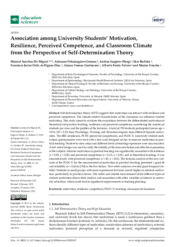 (PDF) Association among University Students’ Motivation, Resilience, Perceived Competence, and ...
