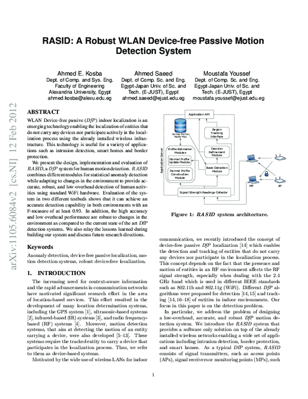 (PDF) RASID: A robust WLAN device-free passive motion detection system | Ahmed Saeed - Academia.edu