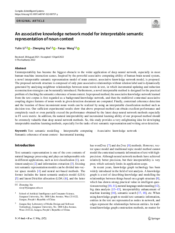 (PDF) An associative knowledge network model for interpretable semantic ...