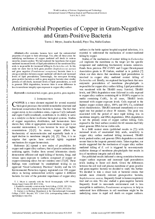 (PDF) Antimicrobial Properties Of Copper In Gram-Negative And Gram ...