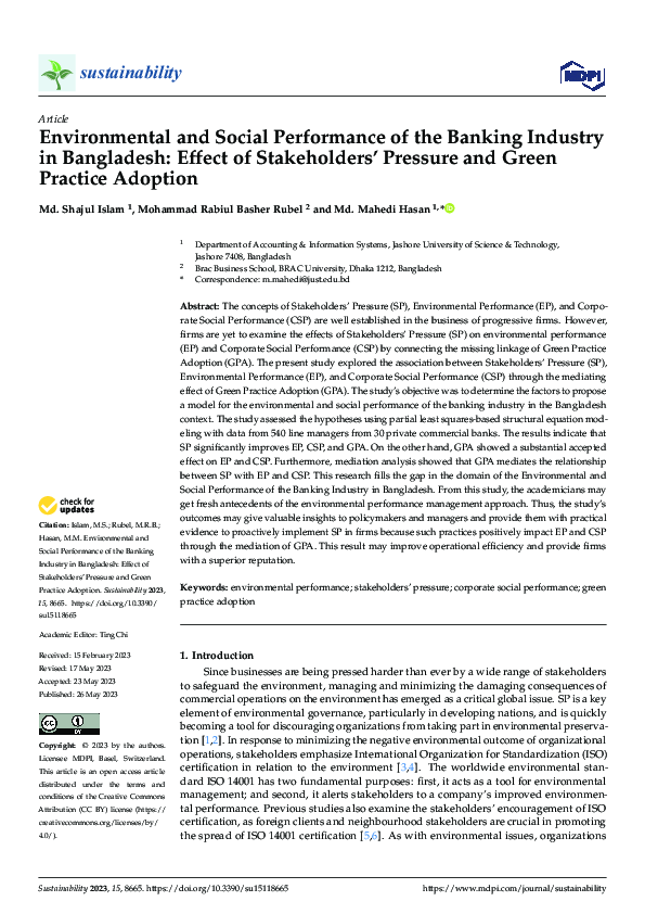 (PDF) Environmental and Social Performance of the Banking Industry in ...