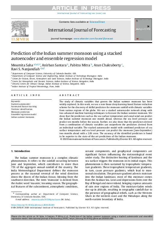 (PDF) Prediction of the Indian summer monsoon using a stacked ...
