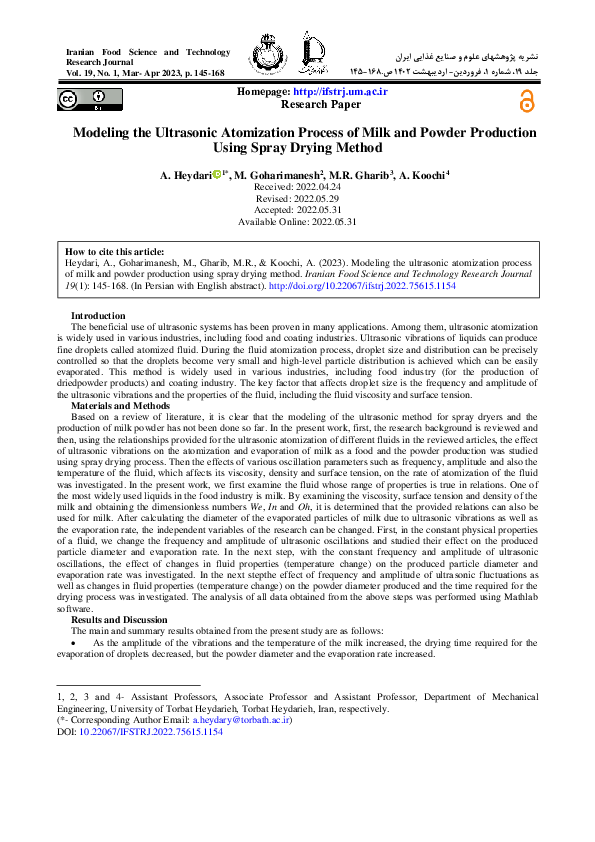 (PDF) Modeling the Ultrasonic Atomization Process of Milk and Powder ...