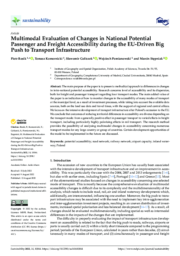 (PDF) Multimodal Evaluation of Changes in National Potential Passenger and Freight Accessibility ...