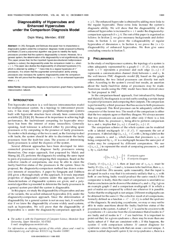 (PDF) Diagnosability of hypercubes and enhanced hypercubes under the comparison diagnosis model ...