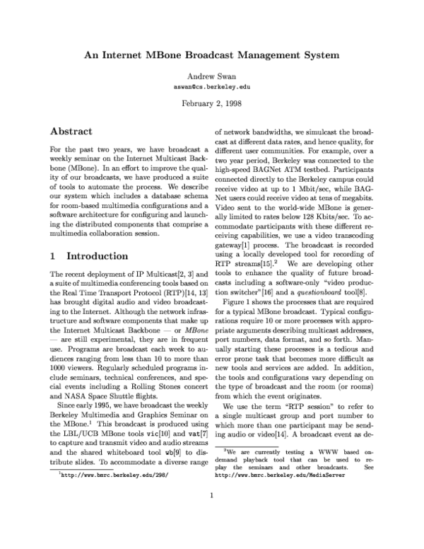 (PDF) Automating MBone Broadcasts: A New System