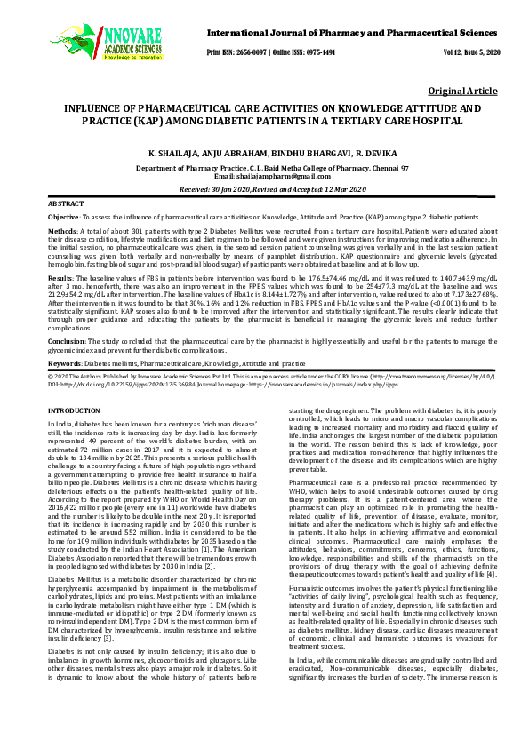(PDF) INFLUENCE OF PHARMACEUTICAL CARE ACTIVITIES ON KNOWLEDGE ATTITUDE AND PRACTICE (KAP) AMONG ...