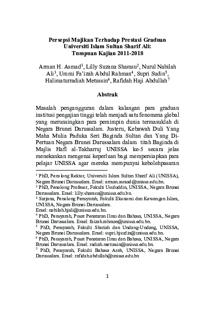 (PDF) Persepsi Majikan Terhadap Prestasi Graduan Universiti Islam Sultan Sharif Ali: Tumpuan ...