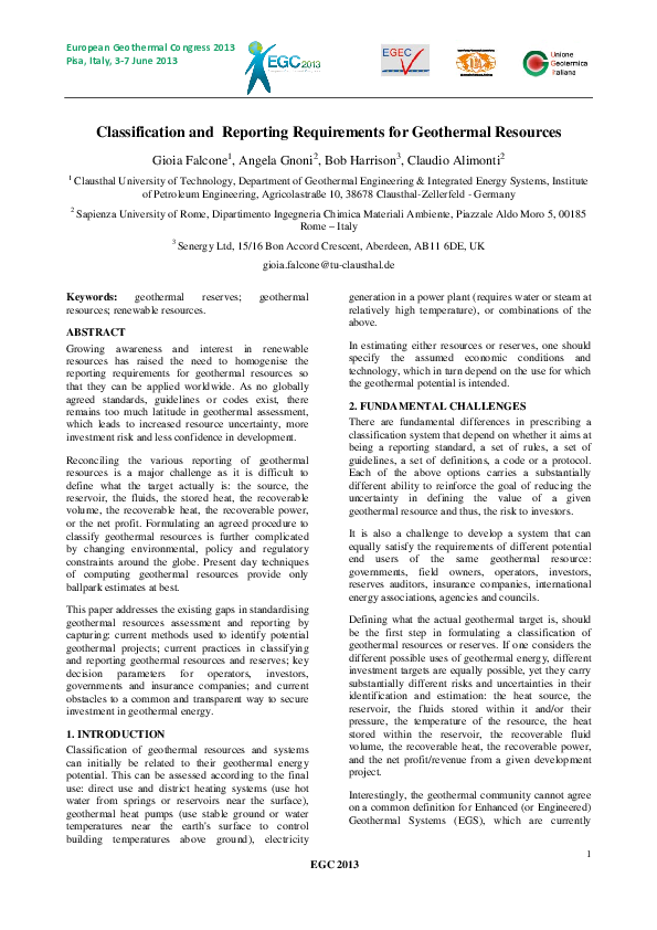 (PDF) Classification and Reporting Requirements for Geothermal Resources